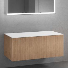 neoro n50 line Unterschrank B: 120 cm mit 1 Auszug, mit profilierter Eichenfront Konsole wei&szlig; matt, BN0464BPO+BN0404WM,