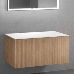 neoro n50 line Unterschrank B: 100 cm mit 1 Auszug, mit profilierter Eichenfront Konsole wei&szlig; matt, BN0463BPO+BN0403WM,