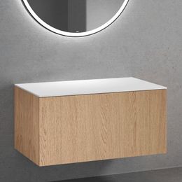 neoro n50 Unterschrank B: 100 cm mit 1 Auszug, mit glatter Eichenfront Konsole wei&szlig; matt, BN0433BFO+BN0403WM,