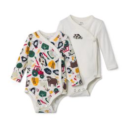 Tchibo - 2 Baby-Langarmbodys - Newborn - Gr. 50/56 - wei&szlig;/print
