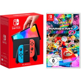 NINTENDO SWITCH Konsolen-Set "OLED Neon + Mario Kart 8 Deluxe", bunt (neonrot, neonblau), B:24,2cm H:1,39cm T:10,2cm, Spielekonsolen