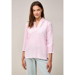 Shirtbluse Cecil, Damen, Gr. XXL (46), wei&szlig; (vanillewei&szlig;), Web, 80% Baumwolle, 20% Polyester, gestreift, klassisch normal, V-Ausschnitt, B&uuml;ndchen, Blusen, mit Kragen