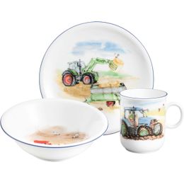 Kindergeschirr-Set Seltmann Weiden "Compact Mein Traktor", bunt (wei&szlig;, bunt), 3 Stk., Porzellan, Geschirr-Sets, Teller, Sch&uuml;ssel, Becher, Made in Germany, 3 Teile, f&uuml;r 1 Person