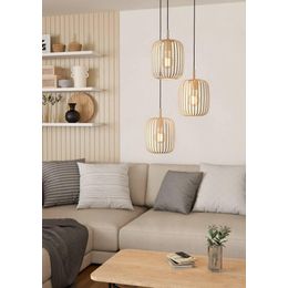 Eglo H&auml;ngeleuchte "ROMAZZINA Pendelleuchte, Esstischleuchte, sandfarben, Metall, E27", beige (sandfarben), 3, &Oslash; 46cm H: 110cm, 1 Stk., Leuchten, H&auml;ngelampe, Wohnzimmer, modern, ballonf&ouml;rmiger Lampenschirm, 110x46cm, H&auml;ngeleuchte