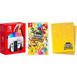 NINTENDO SWITCH Konsolen-Set "OLED weiß inkl. Mario Party Jamboree und exklusiver Nintendo Decke", weiß, B:24,2cm H:1,39cm T:10,2cm, Spielekonsolen