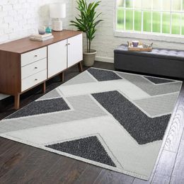 Teppich Carpet City "LINDO 8877", grau, B:160cm H:11mm L:230cm, Obermaterial: 100% Polyester, Teppiche, Teppich, Kurzflor, Hochtief-Muster/ 3D-Effekt, Fransen, Boho-Stil, Wohnzimmer