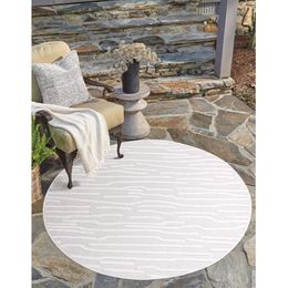 Teppich Carpet City "In-& Outdoorteppich Santorini 450, 3D-Effekt, Gestreift", beige (creme), H:5mm Ø:200cm, Polypropylen, Teppiche, Teppich, Wetterfest & UV-beständig für Terrasse, Balkon, Küche, Flur