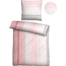 Bettwäsche "Laurin", rosa, B/L: 155cm x 220cm, 1 Stk., 1 Stk., Microfaser, B/L: 80cm x 80cm, 2 Stk., Microfaser, Obermaterial: 100% Polyester, CASTELL - MARKENBETTWÄSCHE, Bettwäsche, Bettwäsche, mit unterschiedlichen Längsstreifen