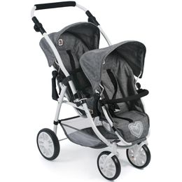 Bayer Chic 2000 Puppen-Zwillingsbuggy CHIC2000 "Vario, Jeans Grey", grau (jeans grau), Puppenwagen, JungenB:71cm H:79cm T:71cm, Kunststoff, Metall, Stoff, B:71cm H:79cm T:71cm