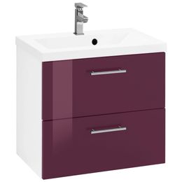 Waschbeckenunterschrank Welltime "Venedig", lila (aubergine, aubergine, weiß), B:60cm H:54cm T:39cm, Schränke, Badmöbel, Waschtisch inkl. Waschbecken, Breite 60 cm