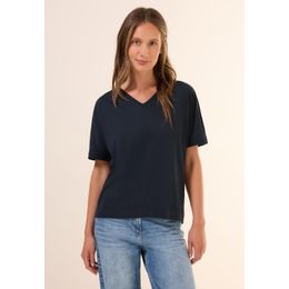 T-Shirt Cecil, Damen, Gr. S (38), blau (universal blau), Web, 50% Baumwolle, 50% Modal , unifarben, normal normal, V-Ausschnitt, abgesteppt, Shirts T-Shirt, mit V-Ausschnitt