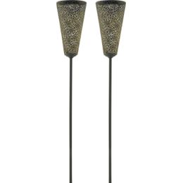 Gartenleuchte Luxform "Luxform Solar Torch Leeds, set of 2", schwarz, B:10,5cm H:27cm L:10,5cm, Leuchten, Gartenleuchte, LED-Fackellampe, Solarenergie, warmwei&szlig;, aus Metall, IP45