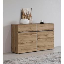 Sideboard Inosign "Cross,Breite 119,5 cm, moderne grifflose Kommode,2 Türen/2 Schubkästen", braun (wotan eiche, schwarz), B:119,5cm H:78,3cm T:40cm, FSC-zertifizierter Holzwerkstoff, Melamin, Sideboards, Schubladenschrank,Anrichte mit viel Stauraum, Einlegeböden verstellbar
