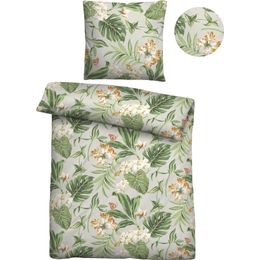Bettw&auml;sche "Jessika", gr&uuml;n (pistaziengr&uuml;n), B/L: 155cm x 220cm, 1 Stk., 1 Stk., Satin, B/L: 80cm x 80cm, 2 Stk., Satin, Obermaterial: 100% Baumwolle, CASTELL - MARKENBETTW&Auml;SCHE, Bettw&auml;sche, Bettw&auml;sche, im Dschungel Design
