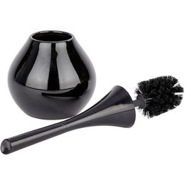 WC-Garnitur Wenko "Flakon", schwarz, L:17cm, Keramik, Kunststoff, Reinigungsb&uuml;rsten, B&uuml;rstenkopf-Durchmesser 6,5 cm