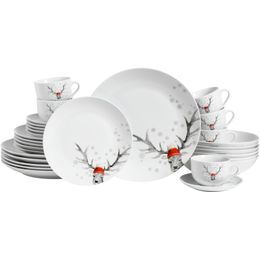 Kombiservice Creatable "Luna Hirsch", weiß, 30 Stk., Porzellan, Geschirr-Sets, winterliches Hirsch-Motiv