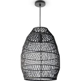 Paco Home Pendelleuchte "VIHMO", schwarz, Ø 30cm H: 40cm, Leuchten, Rattan Esstisch Pendellampe LED Boho Rustikal Korblampen Küche E27