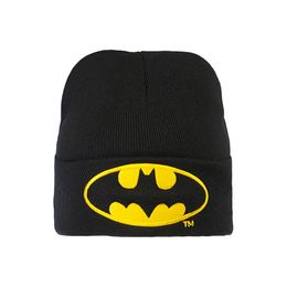 Strickmütze logoshirt "DC - Batman Logo", Damen, schwarz (schwarz, gelb), 100% Polyacryl, bestickt, mehrfarbig, Mützen Strickmütze, mit coolem Motiv
