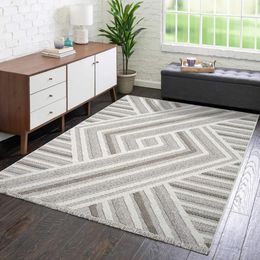 Teppich Carpet City "LINDO 7590", beige, B:160cm H:11mm L:230cm, Obermaterial: 100% Polyester, Teppiche, Teppich, Kurzflor, Hochtief-Muster/ 3D-Effekt, Fransen, Boho-Stil, Wohnzimmer