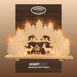 LED Schwibbogen Weigla "Futterkrippe mit echtem Heu, Lichterbogen aus Holz, NATUR", beige (natur, braun), B:52cm H:32cm T:6cm, Holzwerkstoff, Schwibb&ouml;gen, Made in Germany, Weihnachtsdeko Innen, Weihnachtsbeleuchtung