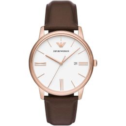 Quarzuhr Emporio Armani, rosa (braun, weiß), Armbanduhren, Herren, Armbanduhr, Herrenuhr, Datum, analog, Lederarmband