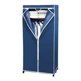 Stoffschrank Wenko "Modell Air", blau (dunkelblau), B:75cm H:160cm T:50cm, Kunststoff, Metall, Schränke, Stoffschrank mit Kleiderstange, Ablage & Reißverschluss, Vlies
