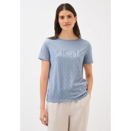 T-Shirt Cecil, Damen, Gr. L (42), blau (mountain blau), Web, 50% Baumwolle, 50% Polyester, bedruckt, normal normal, U-Boot-Ausschnitt, abgesteppt, Shirts T-Shirt, mit Burnout-Optik