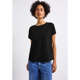T-Shirt Street One, Damen, Gr. 34, schwarz, Stoff, 95% Viskose, 5% Elasthan, unifarben, normal normal, Rundhals, Umschlagbund, Shirts T-Shirt, aus softer Viskose
