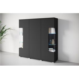 Highboard Inosign "Kenia", schwarz (graphite schwarz matt), B:135cm H:134cm T:39,5cm, FSC-zertifizierter Holzwerkstoff, Glas, Hartfaserplatte, Kunststoff, Sideboards, Modernes Highboard, mit Glastüren, Breite 135 cm