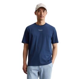 Marc O'Polo T-Shirt MARC O'POLO "aus reiner Bio-Baumwolle", Herren, Gr. L, blau (iris ink), Obermaterial: 100% Baumwolle, unifarben, Basic, regular fit, Rundhals, Umschlagbund, Shirts