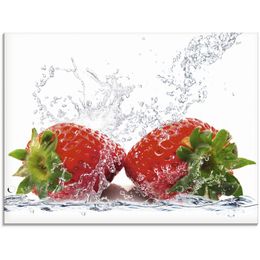 Glasbild Artland "Erdbeeren mit Spritzwasser", rot (farbe bild(er): rot), B:80cm H:60cm, Bilder, in verschiedenen Größen