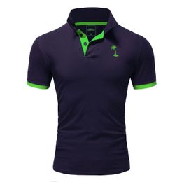 Poloshirt behype "EDIN", Herren, Gr. L, blau (blau, gr&uuml;n), 100% Baumwolle, bestickt, ohne Ausschnitt, Shirts, mit kontrastfarbenem Palmen-Logopatch