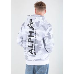 Kapuzensweatshirt Alpha Industries "BACK PRINT HOODY", Herren, Gr. L, weiß (weiß camo), angeraute Sweatware, Obermaterial: 80% Baumwolle, 20% Polyester, bedruckt, normal normal, Rundhals, Rippbündchen, Sweatshirts