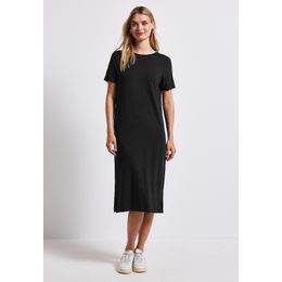 Midikleid Street One, Damen, Gr. 38, EURO-Größen, schwarz, Stoff, 95% Viskose, 5% Elasthan, unifarben, normal wadenlang, Rundhals, Bündchen, Kleider Midikleid, mit Rundhalsausschnitt