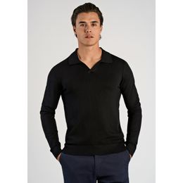 Poloshirt LINDBERGH "LINDBERGH Strickpullover", Herren, Gr. L, schwarz, Obermaterial: 80% Viskose, 20% Nylon, schmal, V-Ausschnitt, Shirts