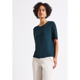 T-Shirt Street One, Damen, Gr. 34, blau (tide blau), Stoff, 76% Viskose, 20% Modal, 4% Elasthan, unifarben, normal normal, Rundhals, abgesteppt, Shirts, aus elastischem Materialmix