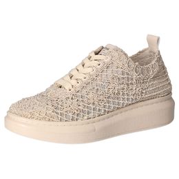 Sneaker Mustang Shoes, Damen, Gr. 41, beige, Lederimitat, Textil, Strukturmuster, Schuhe Sneaker, Plateausneaker, Schn&uuml;rschuh mit Keilabsatz