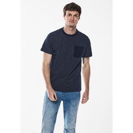 T-Shirt Street One MEN, Herren, Gr. L (42), blau (schwarz maritime blau), Web, 100% Baumwolle, gestreift, gerade hüftlang, Rundhals, Bündchen, Shirts, aus reiner Baumwolle
