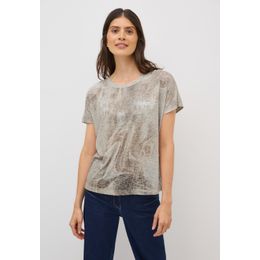 T-Shirt Cecil, Damen, Gr. L (42), beige (natural taupe), Stoff, 65% Polyester, 35% Viskose, bedruckt, normal normal, Rundhals, abgesteppt, Shirts T-Shirt, mit Wording-Print