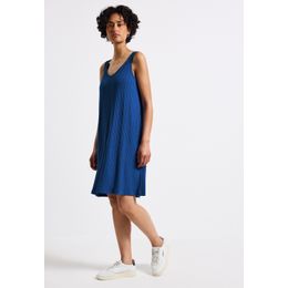 Sommerkleid Street One, Damen, Gr. 46, EURO-Gr&ouml;&szlig;en, blau (dodger blau), Stoff, 75% Viskose, 20% Polyester, 5% Elasthan, unifarben, normal knielang, V-Ausschnitt, B&uuml;ndchen, Kleider Sommerkleid, soft und trageangenehm