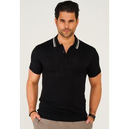 Poloshirt behype "MPEOLO KNIT", Herren, Gr. M, schwarz, 70% Viskose, 30% Nylon, unifarben, ohne Ausschnitt, Shirts, im klassischen Design