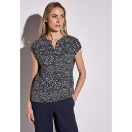 Blusenshirt Street One, Damen, Gr. 34, blau (tiefblau), Web, 100% Baumwolle, bedruckt, gerade normal, Rundhals, B&uuml;ndchen, Shirts Blusenshirt, aus reiner Baumwolle