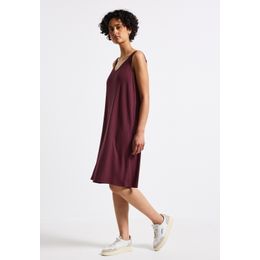 Sommerkleid Street One, Damen, Gr. 42, EURO-Gr&ouml;&szlig;en, rot (schwarz cherry rot), Stoff, 75% Viskose, 20% Polyester, 5% Elasthan, unifarben, normal knielang, V-Ausschnitt, B&uuml;ndchen, Kleider Sommerkleid, soft und trageangenehm