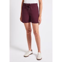 Shorts Street One, Damen, Gr. 40, rot (schwarz cherry rot), Stoff, 100% Viskose, unifarben, loose fit normal, Hosen Shorts, High Waist