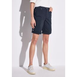 Bermudas Street One, Damen, Gr. 36, blau (tiefblau), Web, 98% Baumwolle, 2% Elasthan, unifarben, gerade kurz, Hosen Bermudas, mit Turn-Up Funktion