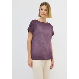 T-Shirt Cecil, Damen, Gr. L (42), rot (mulberry rot), Web, 100% Baumwolle, unifarben, comfort fit normal, U-Boot-Ausschnitt, Umschlagbund, Shirts T-Shirt, aus reiner Baumwolle