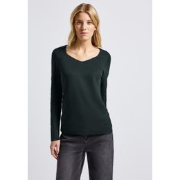 Langarmshirt Street One, Damen, Gr. 34, gr&uuml;n (evernight gr&uuml;n), Web, 50% Baumwolle, 50% Modal, unifarben, normal normal, V-Ausschnitt, abgesteppt, Shirts Langarmshirt, im soften Baumwoll-Mix