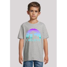 T-Shirt F4NT4STIC "I BELIEVE UFO Alien Raumschiff Retro", Mädchen, Gr. 122/128, grau (erdgrau), Obermaterial: 100% Baumwolle, regular fit, Rundhals, ohne Bündchen, Shirts T-Shirt, Premium Qualität