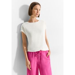 T-Shirt Cecil, Damen, Gr. XL (44), wei&szlig; (vanillewei&szlig;), Stoff, 55% Viskose, 45% Polyester, unifarben, gerade h&uuml;ftlang, U-Boot-Ausschnitt, B&uuml;ndchen, Shirts T-Shirt, mit Flammgarn