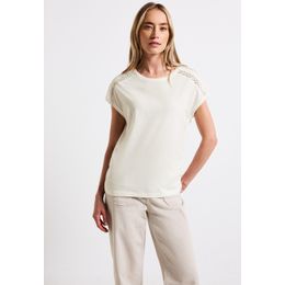 T-Shirt Street One, Damen, Gr. 46, wei&szlig; (sanftes wei&szlig;), Web, 50% Modal, 50% Baumwolle, unifarben, normal normal, Rundhals, B&uuml;ndchen, Shirts T-Shirt, im soften Baumwoll-Mix
